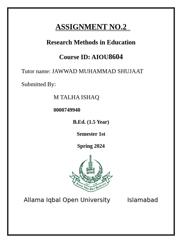8604-02-M TALHA ISHAQ | PDF | Sampling (Statistics) | Statistics