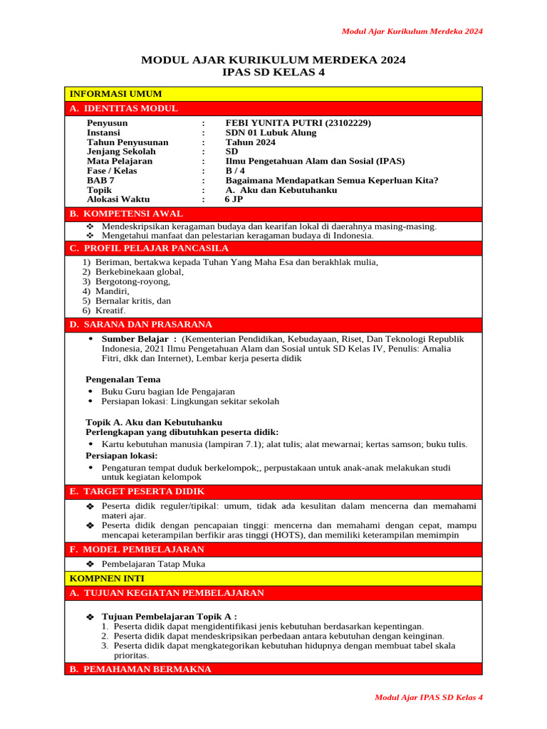 Modul Ajar IPAS BAB 7 Diah | PDF