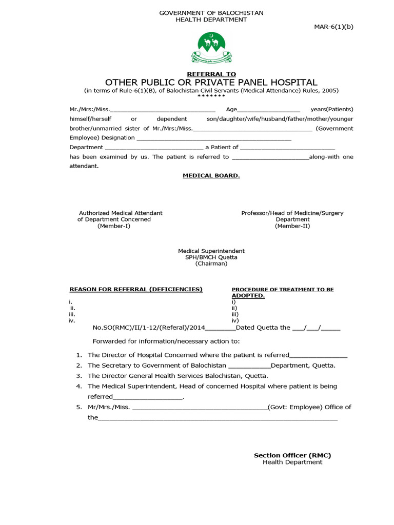 Balochistan Medical Reimbursement Form | PDF | Patient | Public Services