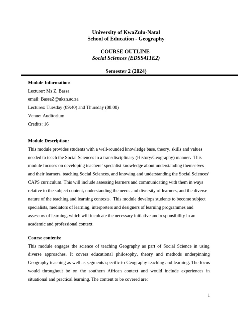 Social Sciences Teaching Module Outline | PDF | Learning | Social Sciences