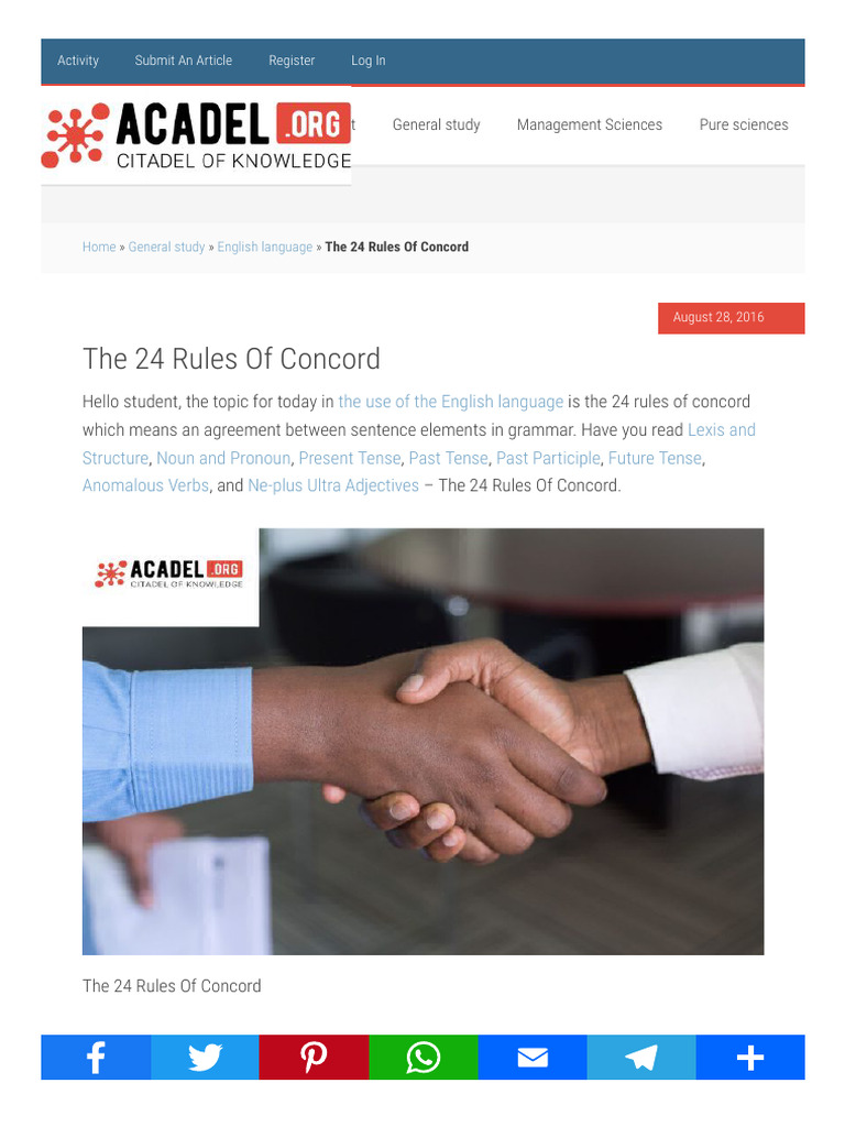The 24 Rules of Concord - Subject Verb Agreement - Online High School ...