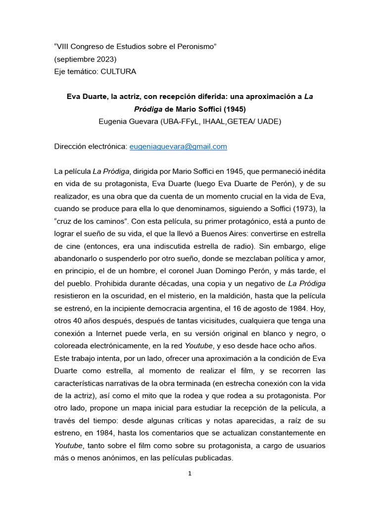 Eva Duarte y La Pródiga: Estrella y Mito | PDF