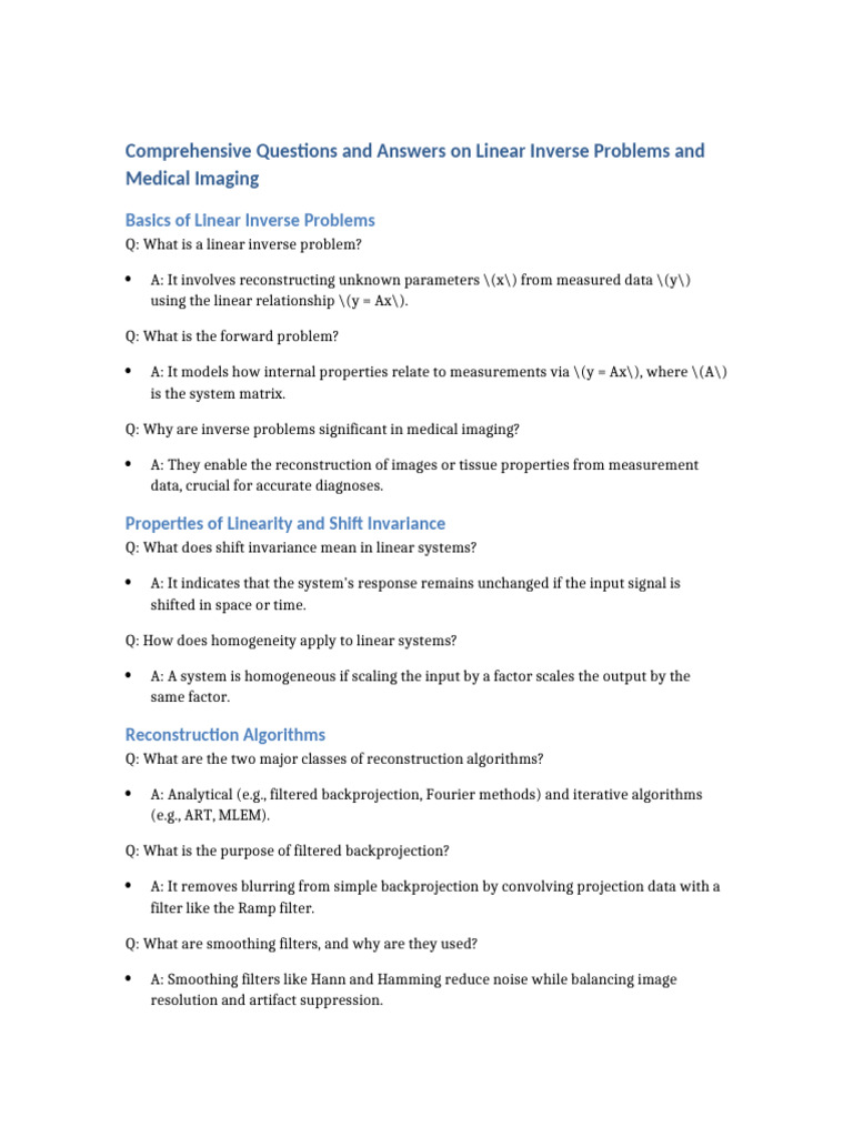 Comprehensive Linear Inverse Problems QnA | PDF | Computer Vision | Inverse Problem