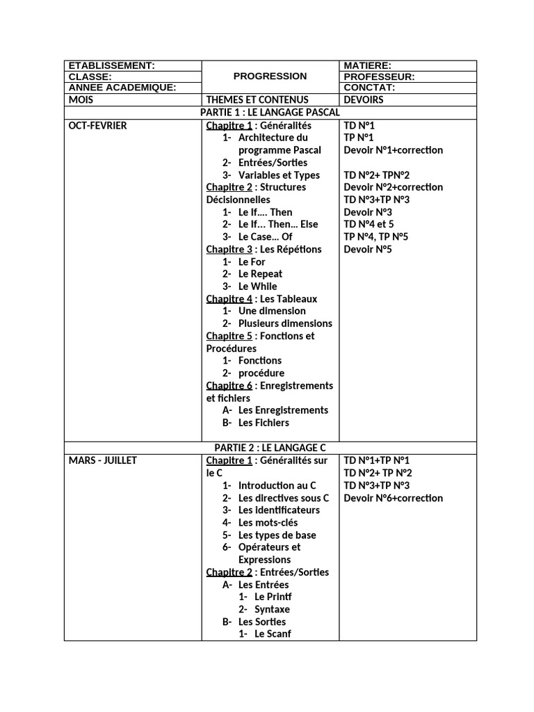 Cours de Programmation en Pascal et C | PDF | Structure de contrôle ...