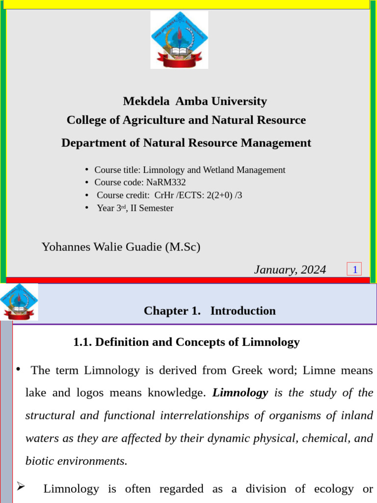 Introduction to Limnology Concepts | PDF | Water | Lake