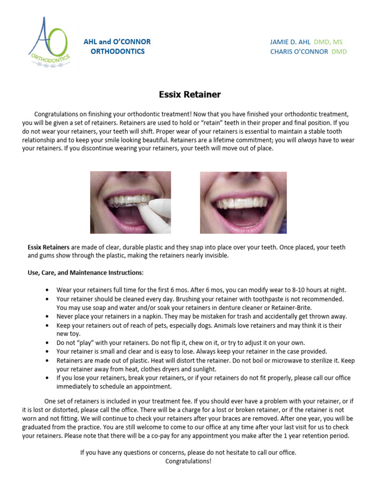 Essix Retainer Instructions | PDF | Dentistry Branches | Mouth