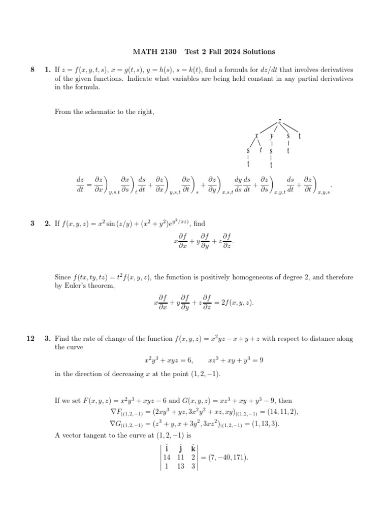 MATH2130 TEST 2 - FALL24 | PDF | Derivative | Applied Mathematics