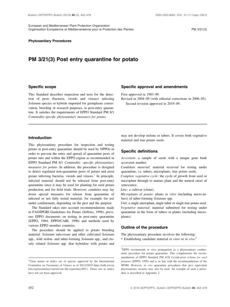 Post-Entry Quarantine for Potatoes | PDF | Organisms | Plants