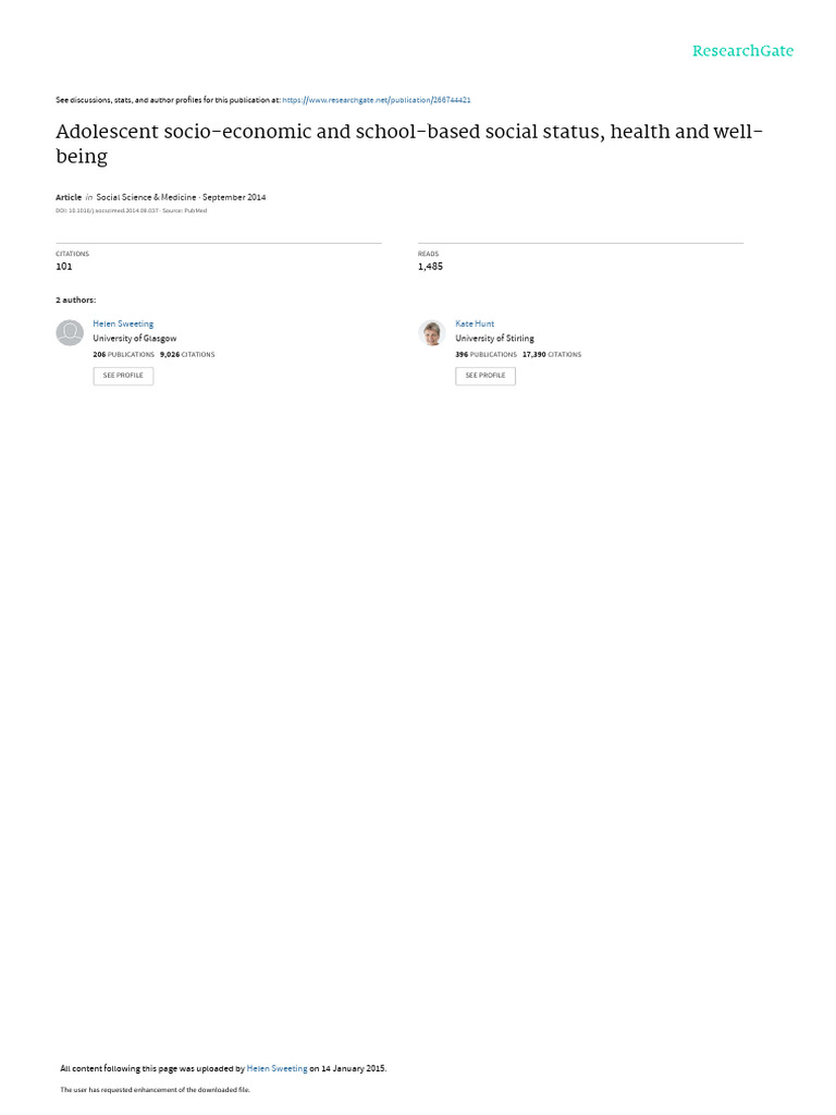 Adolescent Social Status & Health Study | PDF | Socioeconomic Status ...