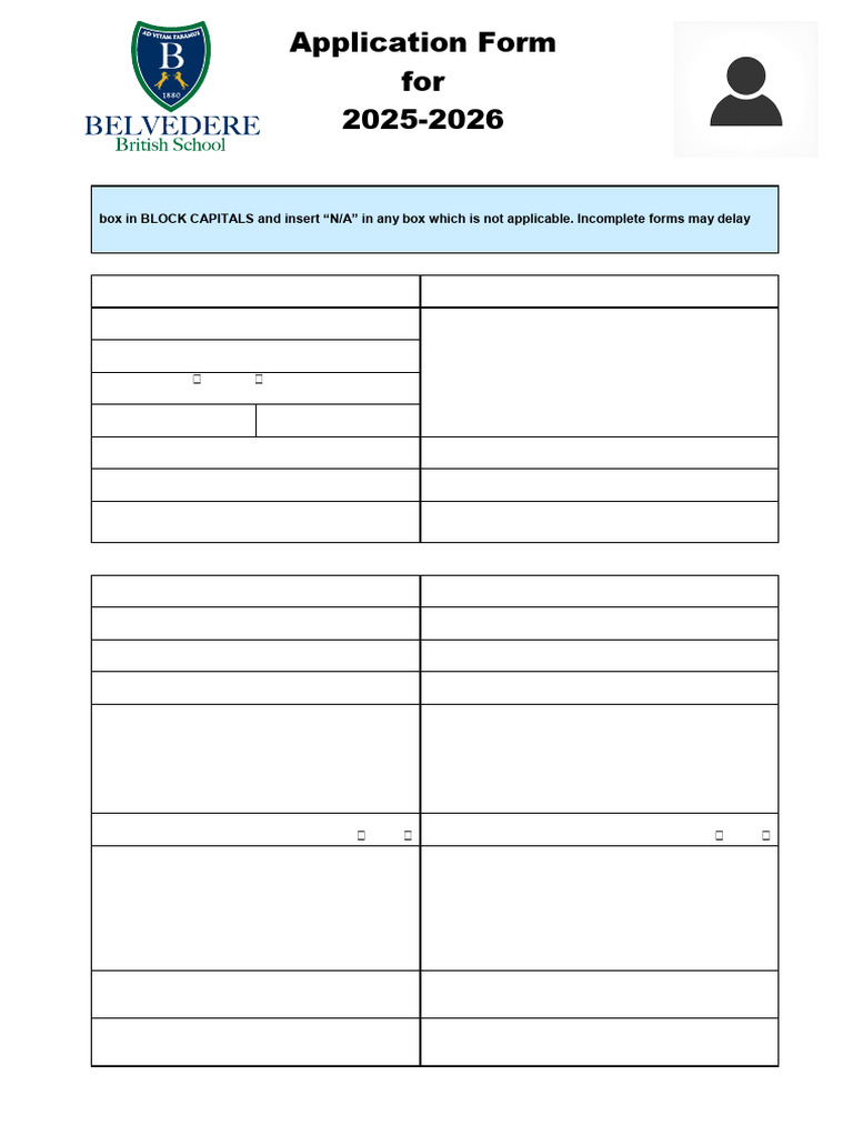 Belvedere British School Admission Form | PDF
