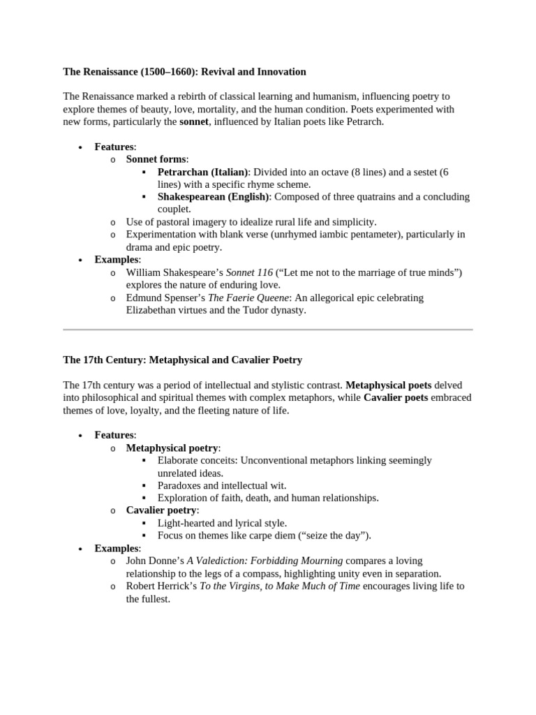 Renaissance and 17th Century Poetry | PDF