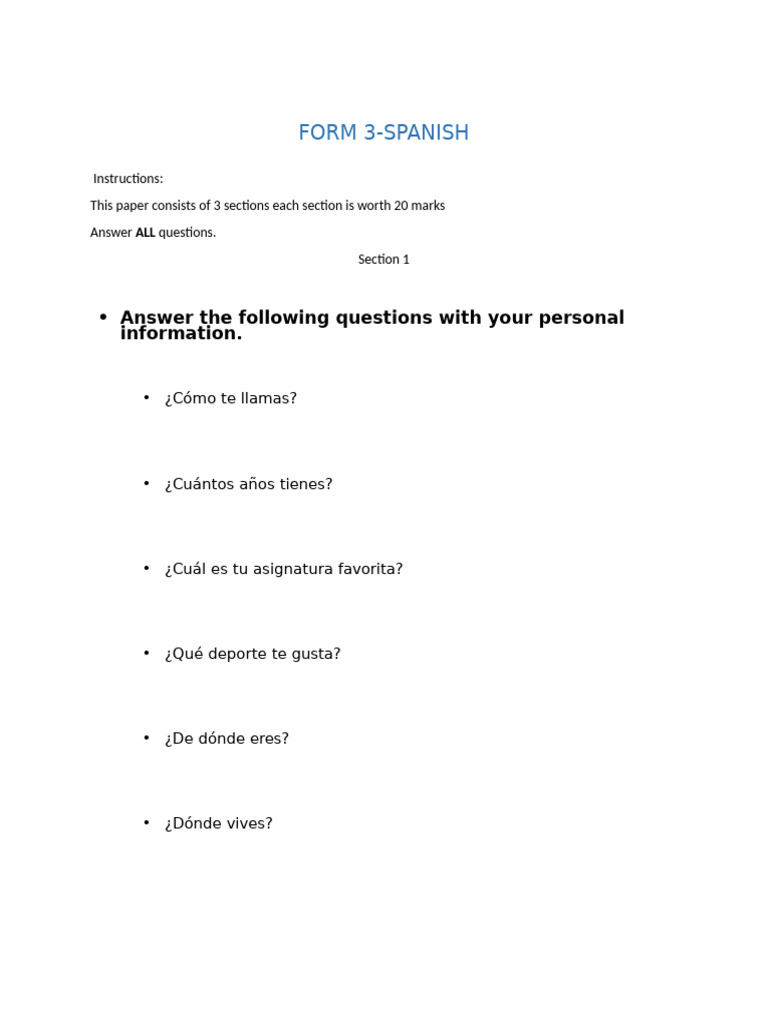 Spanish Introduction Questions | PDF