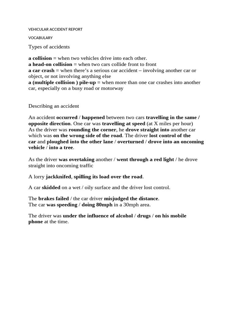 Traffic Accident Report Overview | PDF