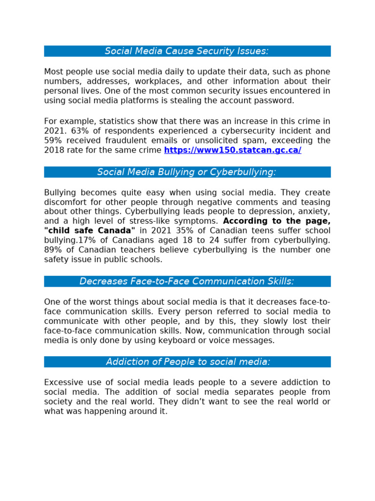 Negative Impacts of Social Media Usage | PDF | Social Media | Popular ...