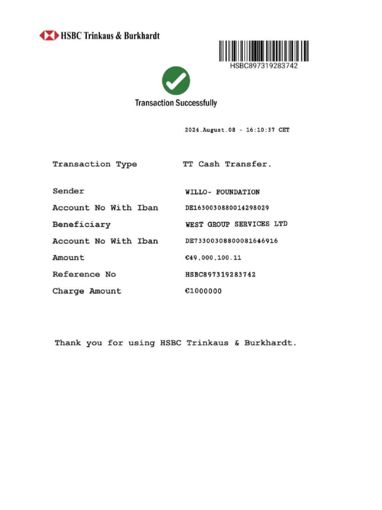 HSBC MT103 Wire Transfer Receipt | PDF | Banks | Wire Transfer