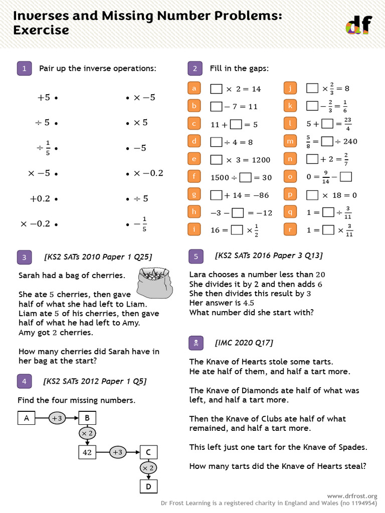 Inverses and Missing Number Problems - Exercise | PDF