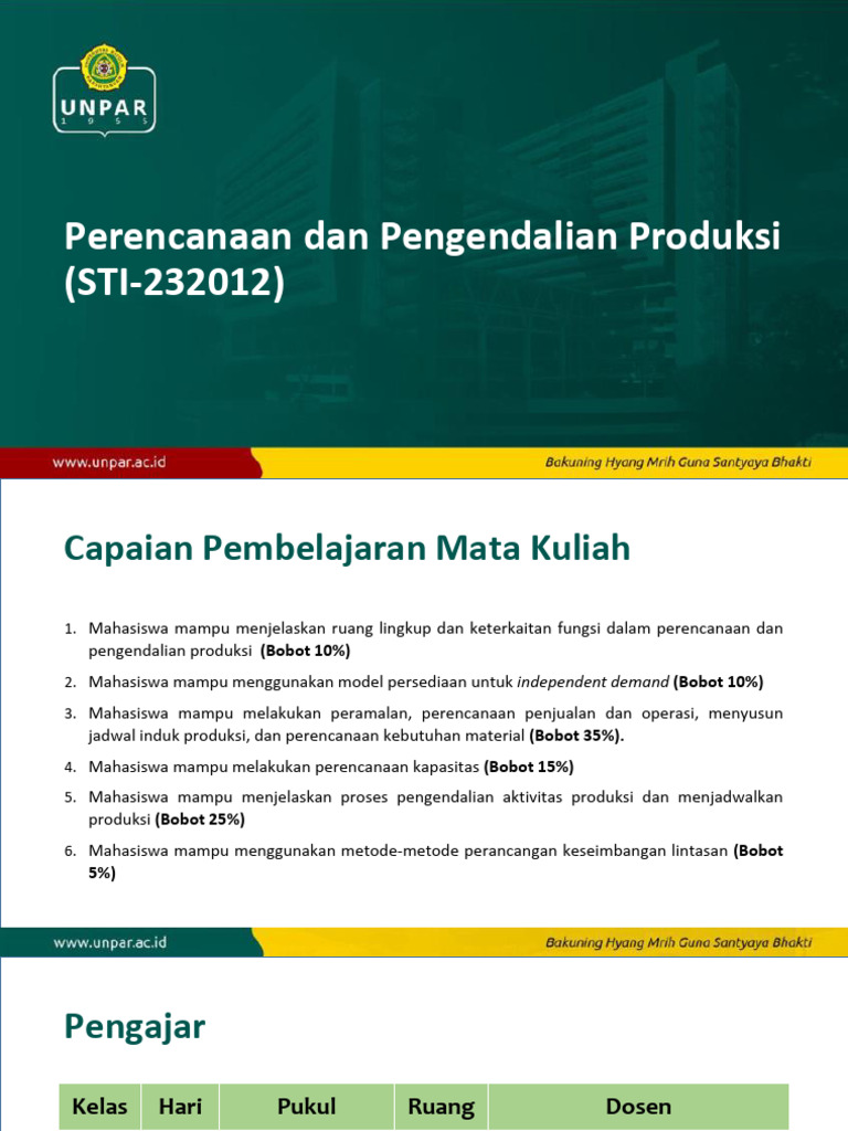 W0. Pengenalanan Mata Kuliah Perencanaan dan Pengendalian Produksi SP 2023 | PDF