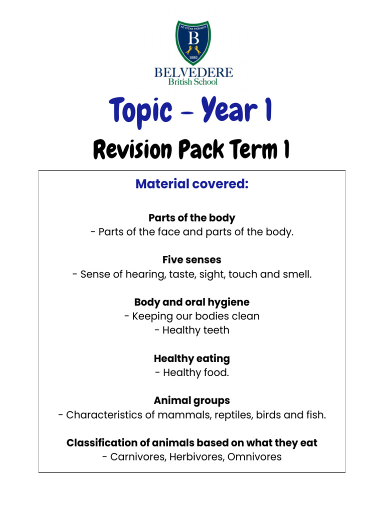 Topic Revision Pack - Term 1 | PDF | Mammals | Foods