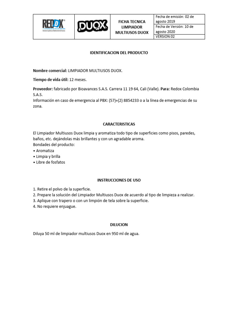 FT Limpiador Multiusos Duox | PDF