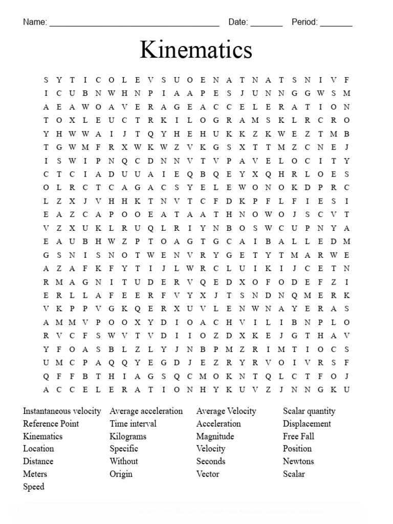 Kinematics Word Search Puzzle | PDF | Velocity | Acceleration