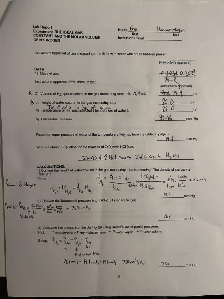Molar Volume of A Gas Lab | PDF