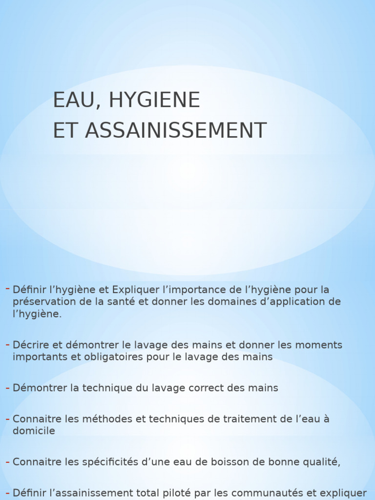 Hygiène et Assainissement Essentiels | PDF | Hygiène | Hygiène des mains