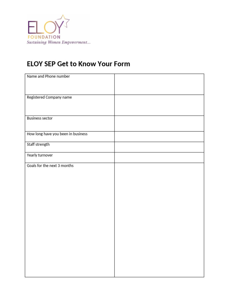 ELOY SEP Get To Know You Form | PDF