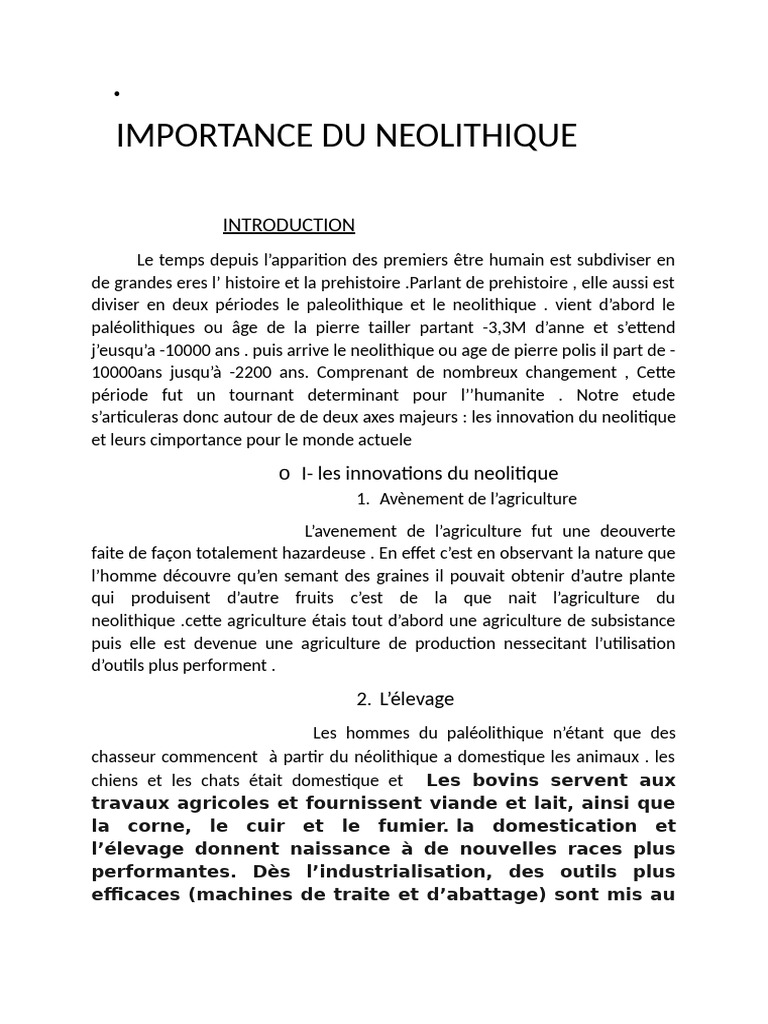 Innovations et impact du néolithique | PDF | Néolithique | Domestication