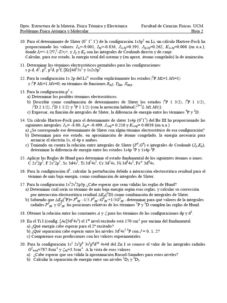 Hoja2_enunciados | PDF | Enlace iónico | Método Hartree-Fock
