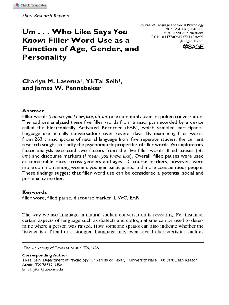 Laserna Et Al 2014 Um Who Like Says You Know Filler Word Use As A ...