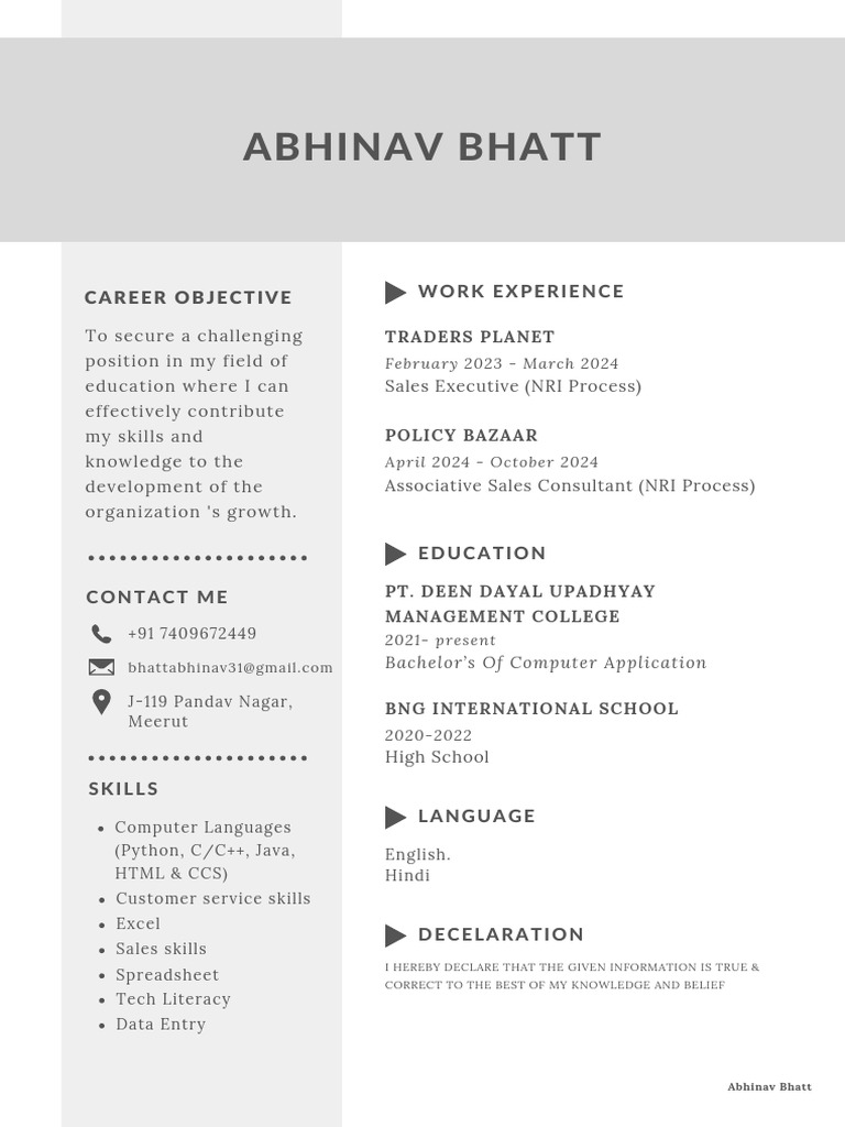 Abhinav ReusmeUpdated | PDF