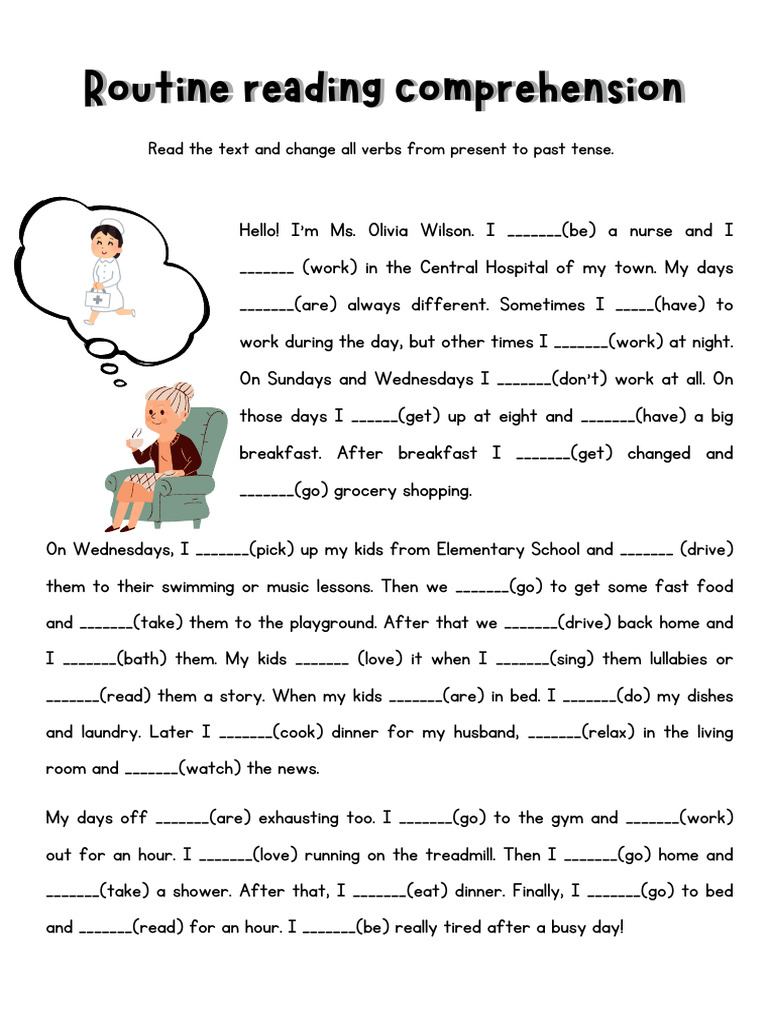 Daily routine reading comprehension worksheet past | PDF