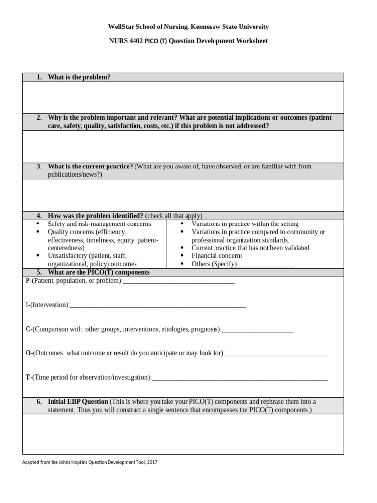 PICO (T) Question Development Final Worksheet (Updated)1 (1) | PDF ...
