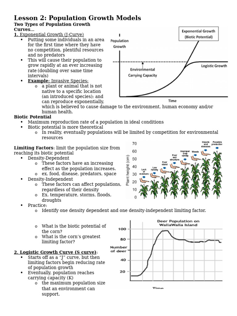 APES - Unit 3 - Class 2 - Population Growth Models - Guided Notes - No ...