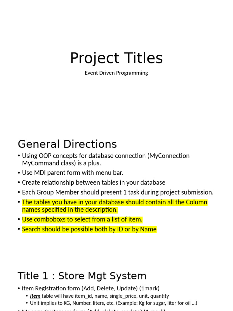 Project Titles For Even Driven Programming | PDF | Data Management ...