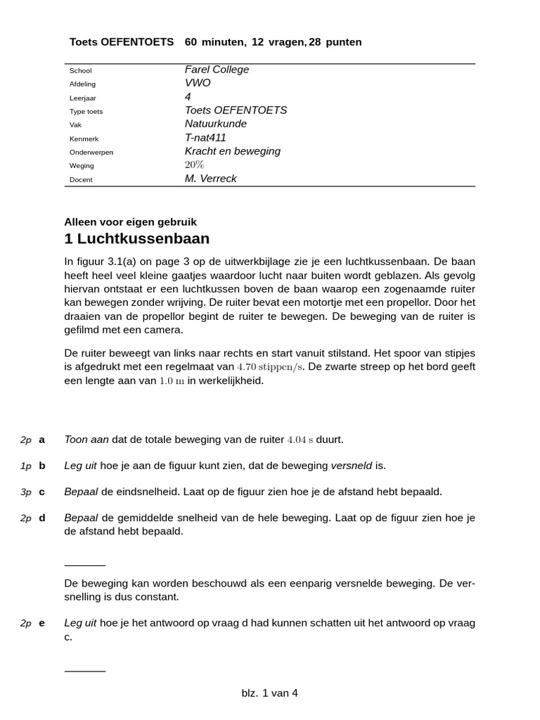 Vwo4 Nat TW1 Oefen Opg | PDF