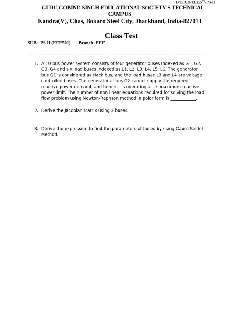 Power System Load Flow Analysis Test | PDF