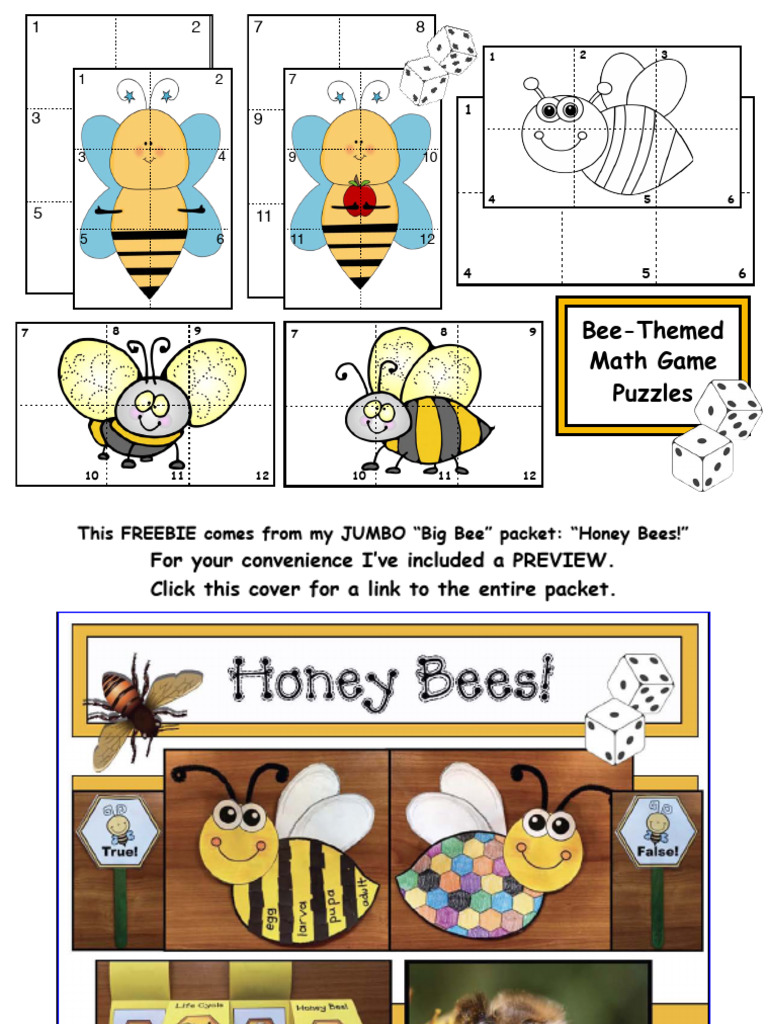 Bee_Themed_Math_Game_Puzzles | PDF | Bees | Beekeeping