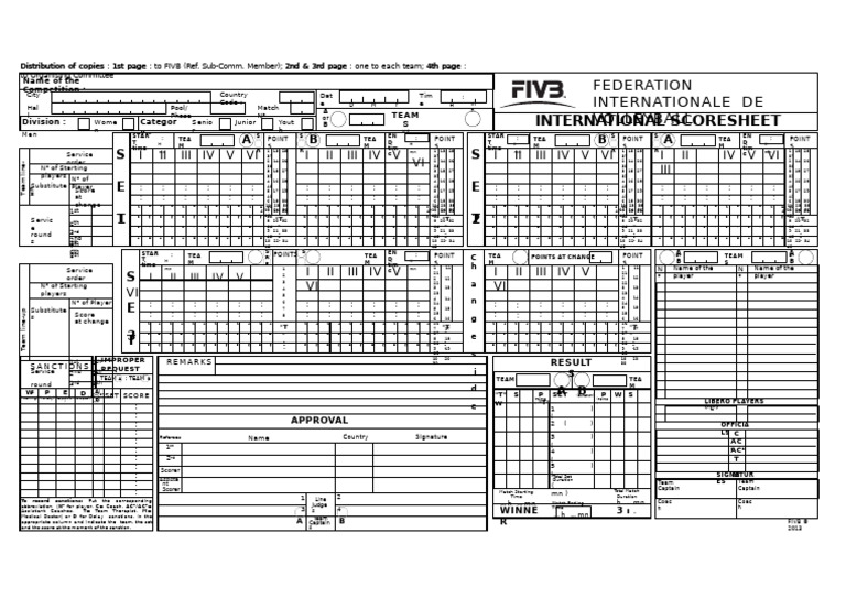 Official Volleyball Scoresheet | PDF | Volleyball