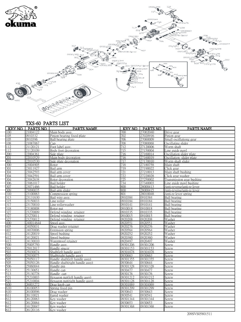Despiece Reel Okuma Trio Rex Salt 60 | PDF | Gear | Mechanical Engineering
