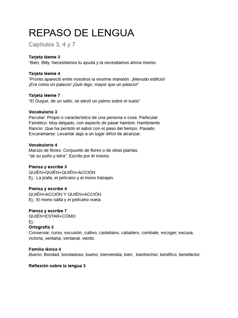 Repaso de Lengua (Capítulos 3, 4 y 7) - Documentos de Google | PDF ...