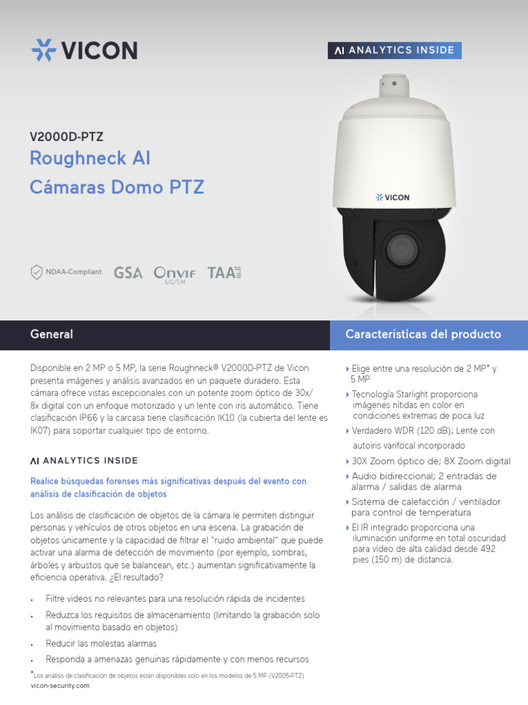V2000D PTZ AI - Datasheet SP | PDF | Píxel