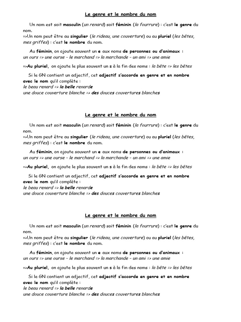 Genre et nombre des noms en français | PDF