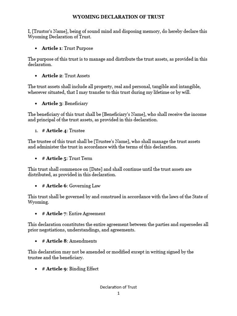 Wyoming Declaration of Trust | PDF