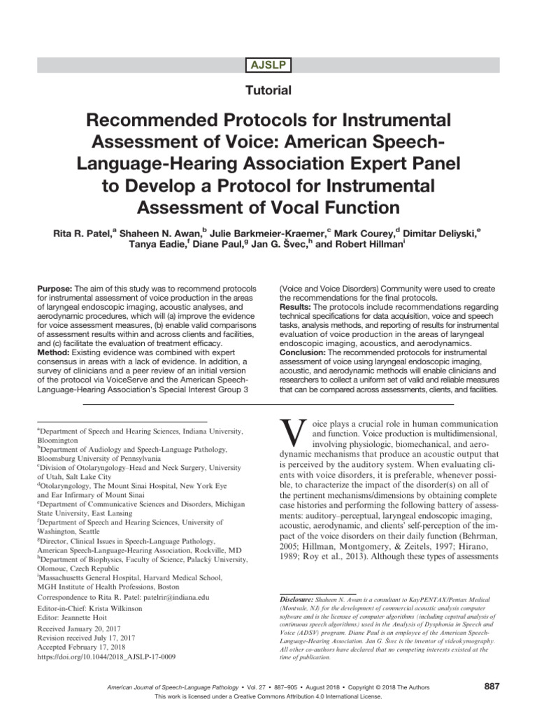 Protocols for Voice Assessment Techniques | PDF | Human Voice | Larynx