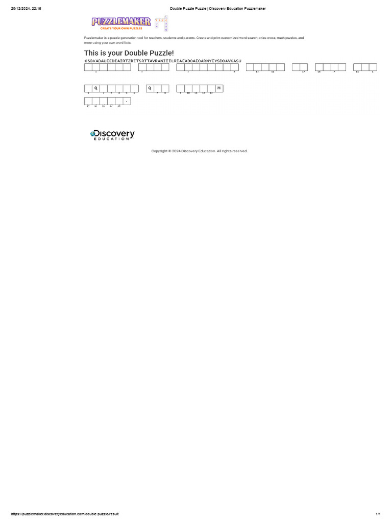 Double Puzzle Puzzle _ Discovery Education Puzzlemaker | PDF