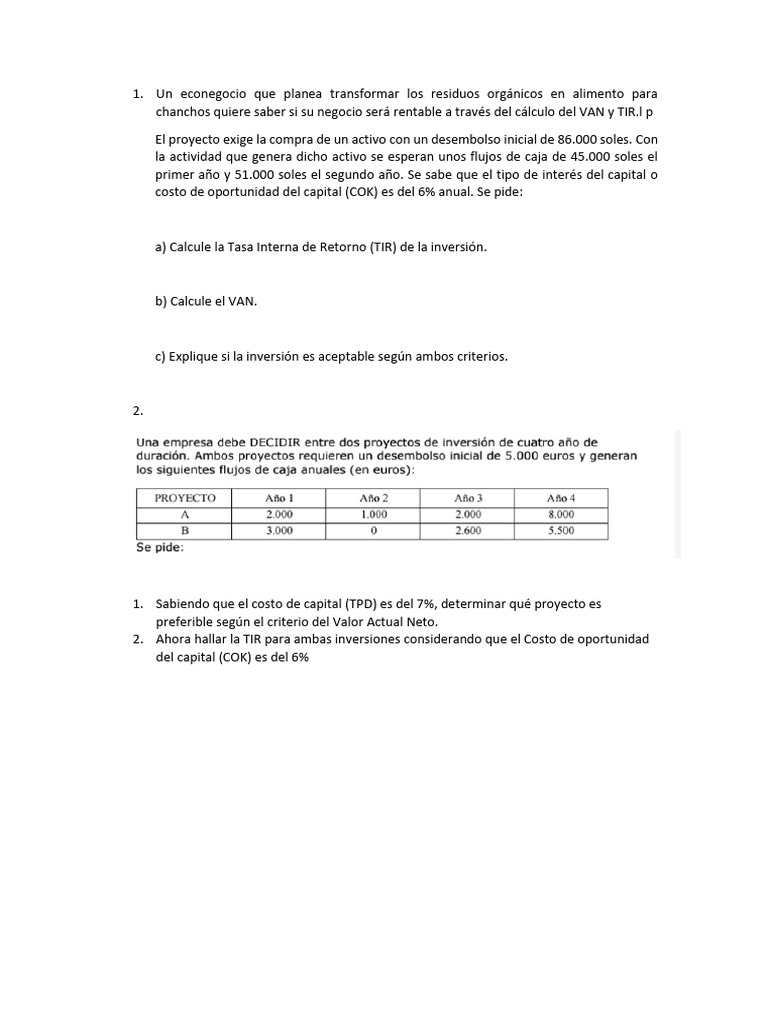 Ejercicios VAN y TIR | PDF
