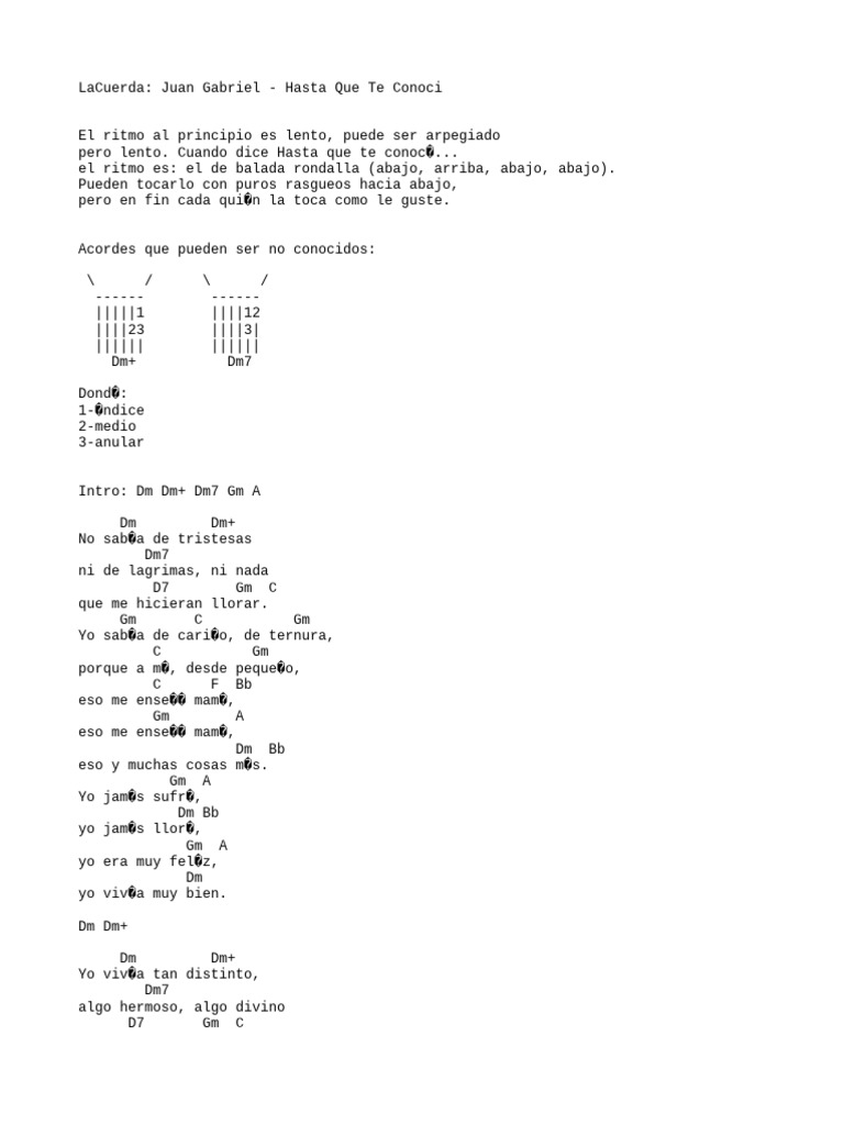 Acordes y letra de "Hasta que te conocí" | PDF