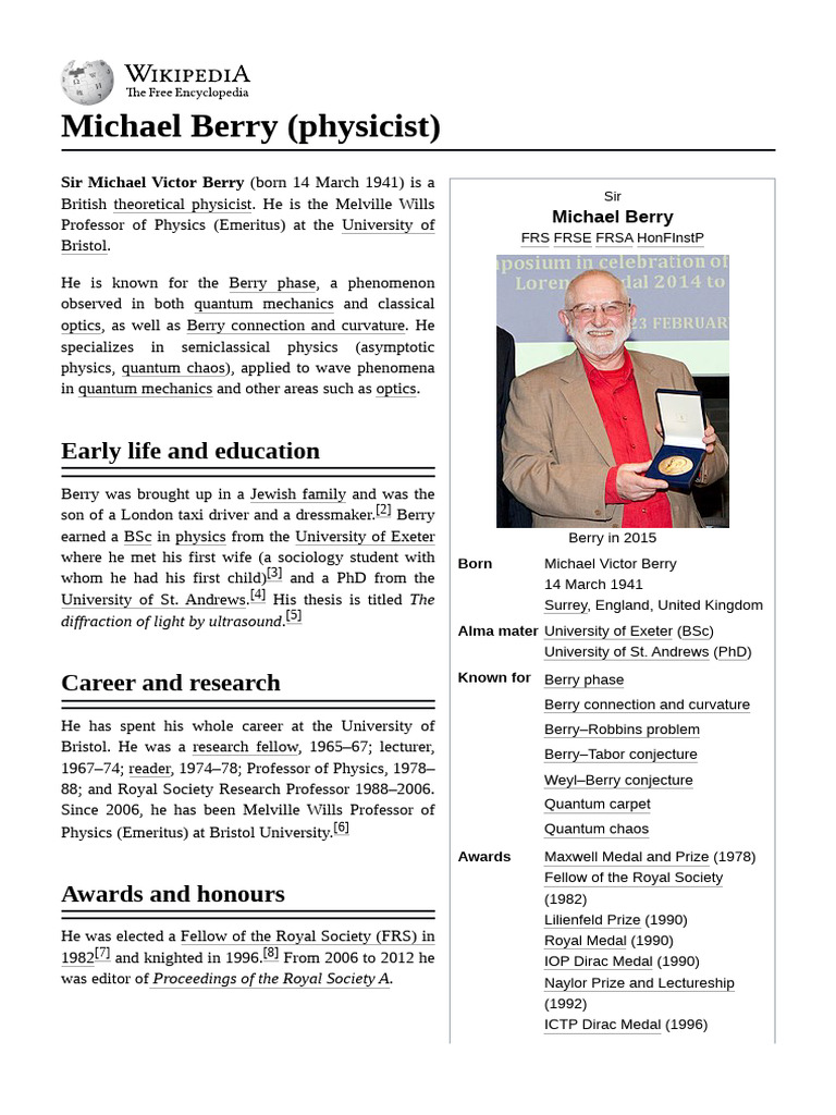 Michael Berry: Nobel Prize and Biography | PDF | Physics