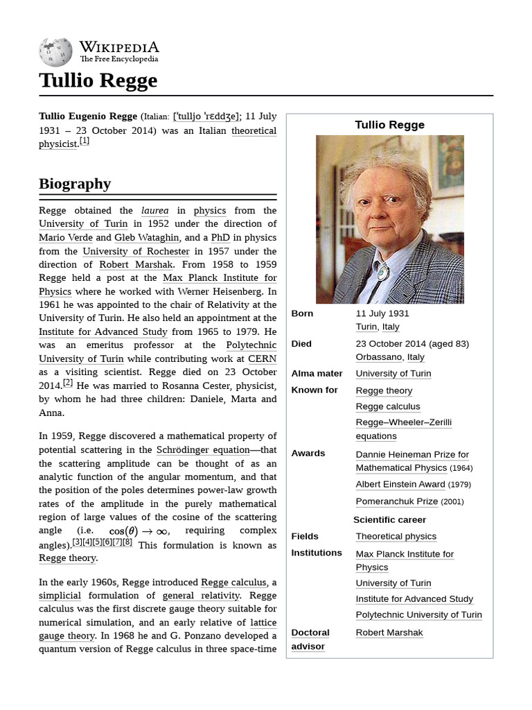 Tullio_Regge | PDF | Theoretical Physics | Physics